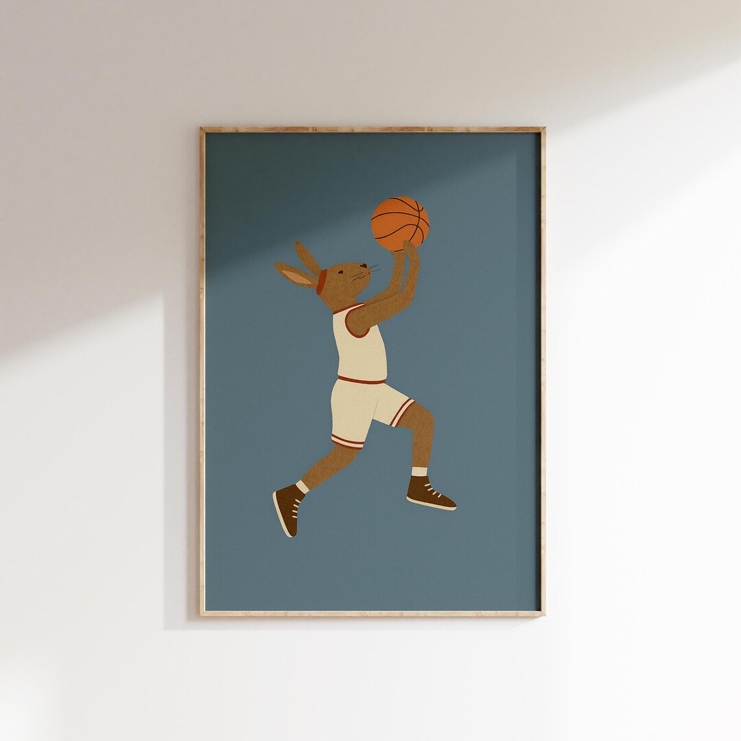 Basketball Rabbit Wall Art, Sports Animal Print, Nursery Decor, Kids ...