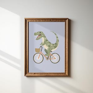 T-rex Bicycle Dinosaur Art Print | Fun Dino Decor for Kids | Nursery ...