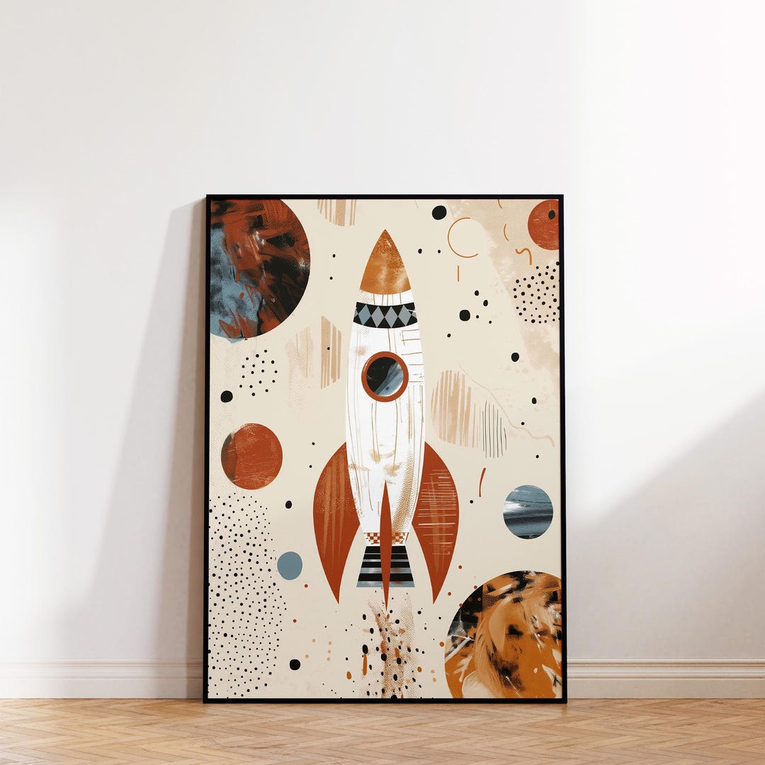 Rocket Ship Wall Art Print Gender Neutral Nursery Decor Playroom Space ...