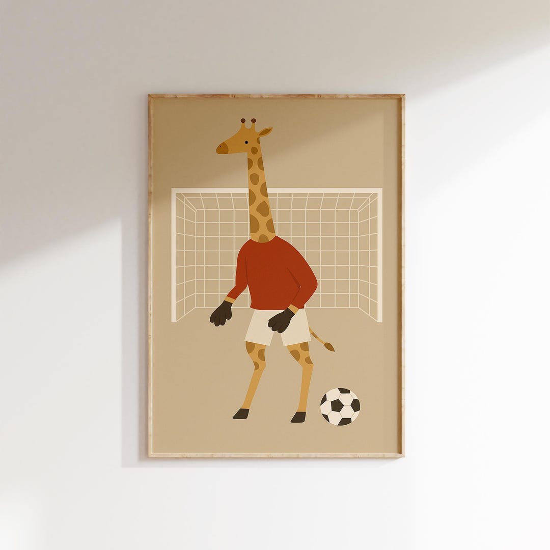 Soccer Giraffe Print, Animal Goalkeeper Wall Art, Sports Nursery Decor ...
