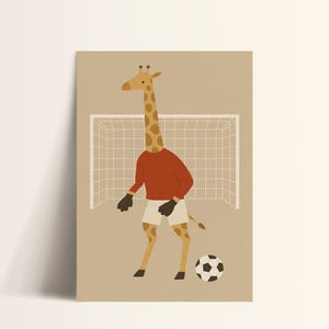 Soccer Giraffe Print, Animal Goalkeeper Wall Art, Sports Nursery Decor ...