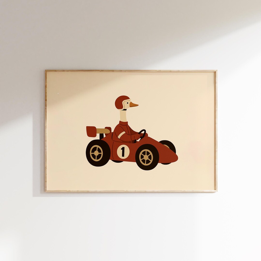 Duck Race Car Wall Art Print Digital Download Kids Room Decor Animal ...