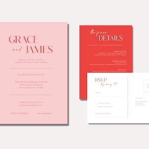 Red and Pink Wedding Invitation Bundle Minimalist Wedding Invitation ...