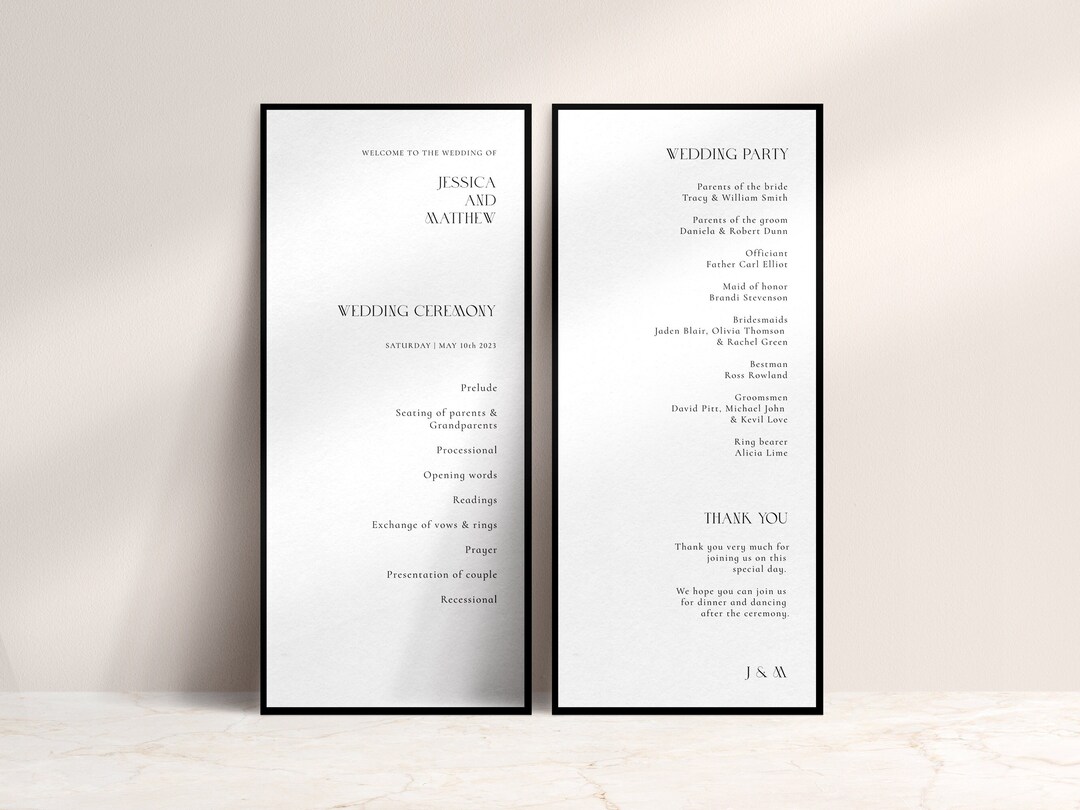 Modern Wedding Program Template, DIY Program Card, Minimalist Wedding ...