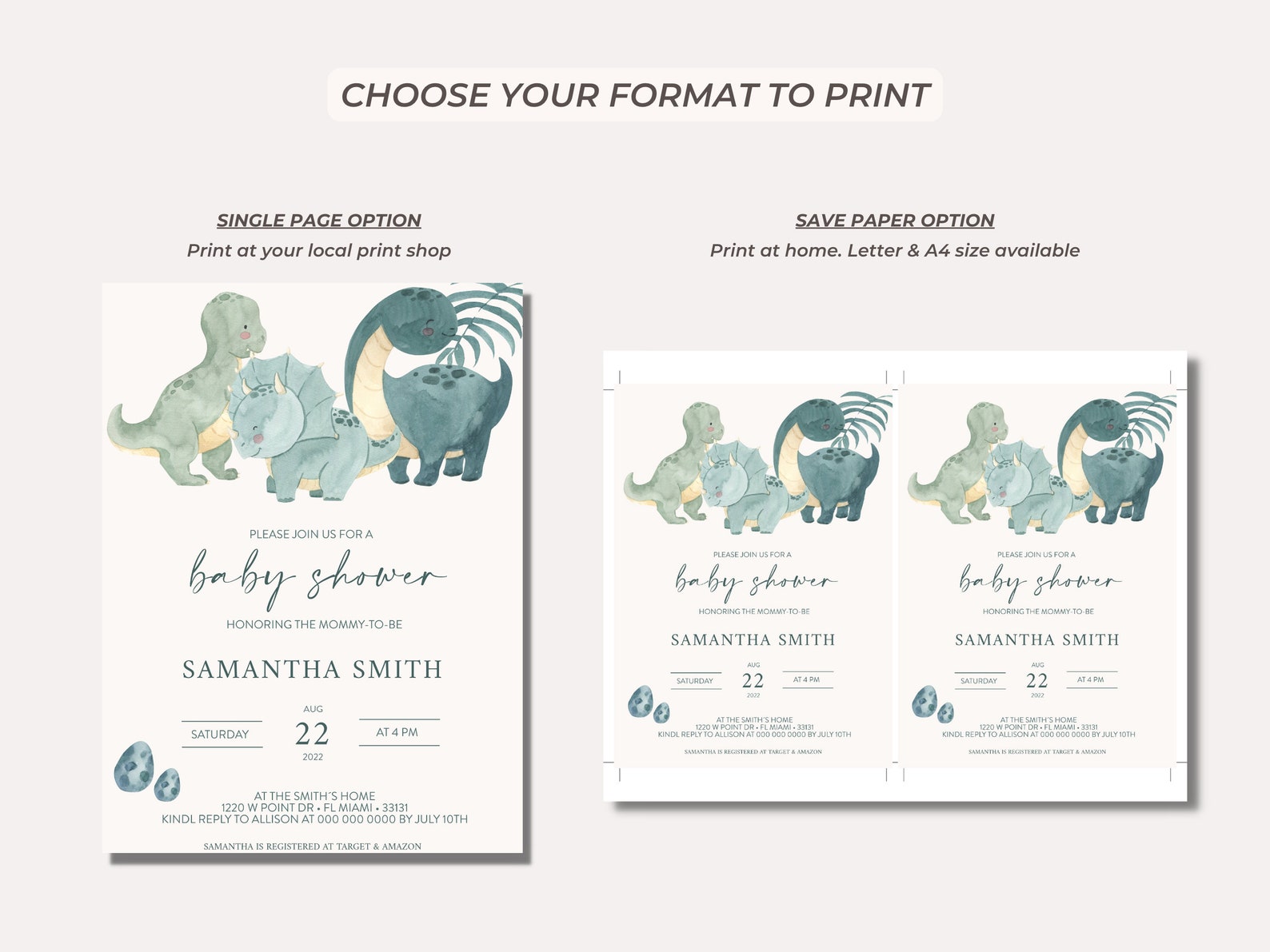 Dinosaur Baby Shower Invitation Bundle Digital File Editable - Etsy