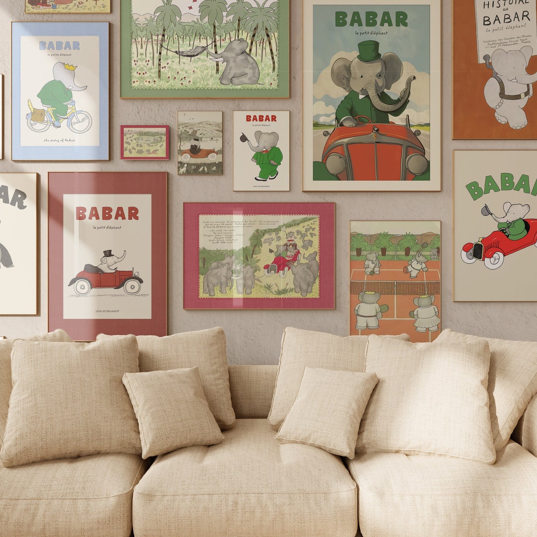 Babar Print, Set of 40 Babar the Elephant Nursery Gallery Wall Art ...