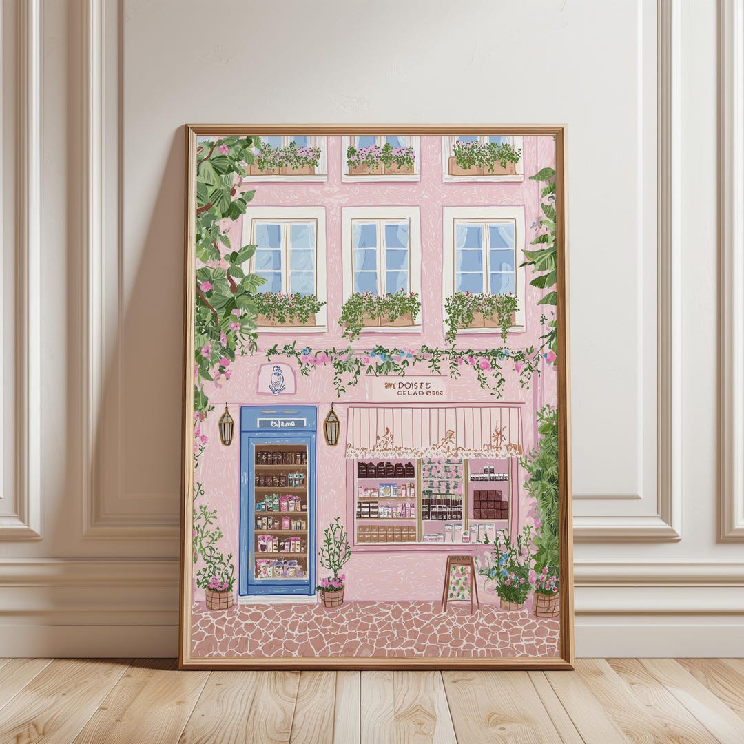 French Candy Shop Print, Pink Storefront Wall Art, Paris Folk Art ...