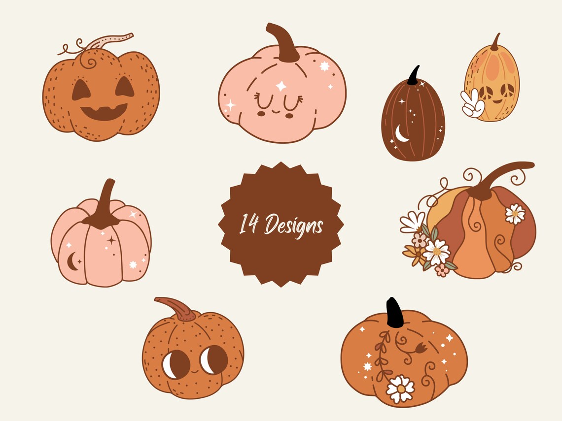 Groovy Pumpkin PNG Bundle Retro Fall PNG Vintage Pumpkins - Etsy