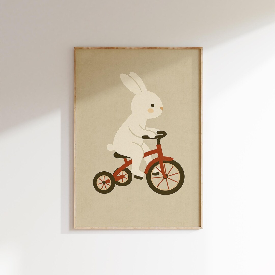 Bunny Tricycle Wall Art Print Digital Download Kids Room Decor Animal ...