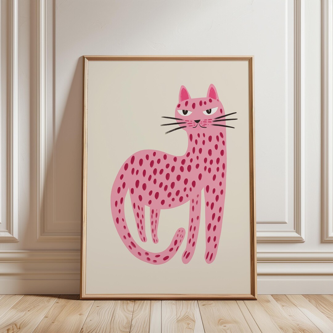 Pink Leopard Cat Wall Art | Girls Room Print Digital Download | Modern ...