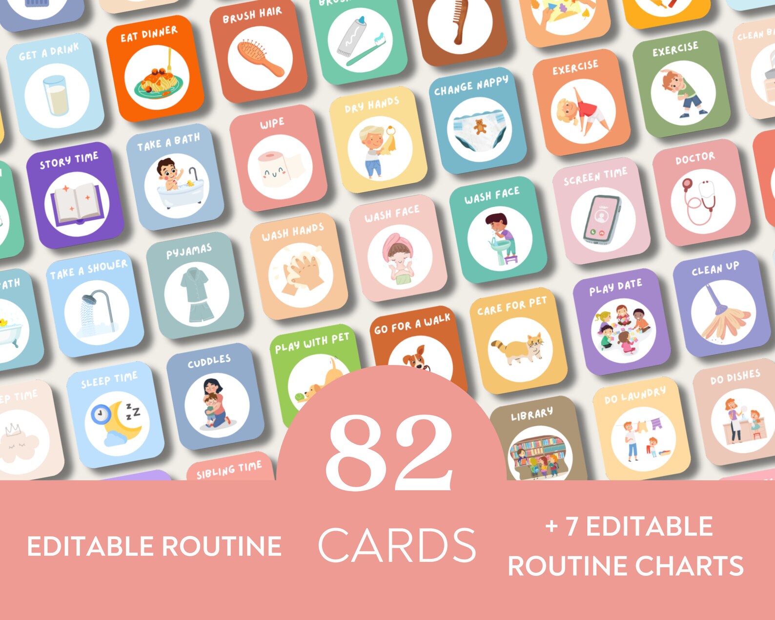 Editable Routine Cards Kids Dailty Routine Cards Toddler Routine Chart ...