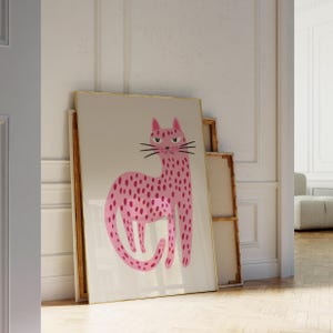 Pink Leopard Cat Wall Art | Girls Room Print Digital Download | Modern ...