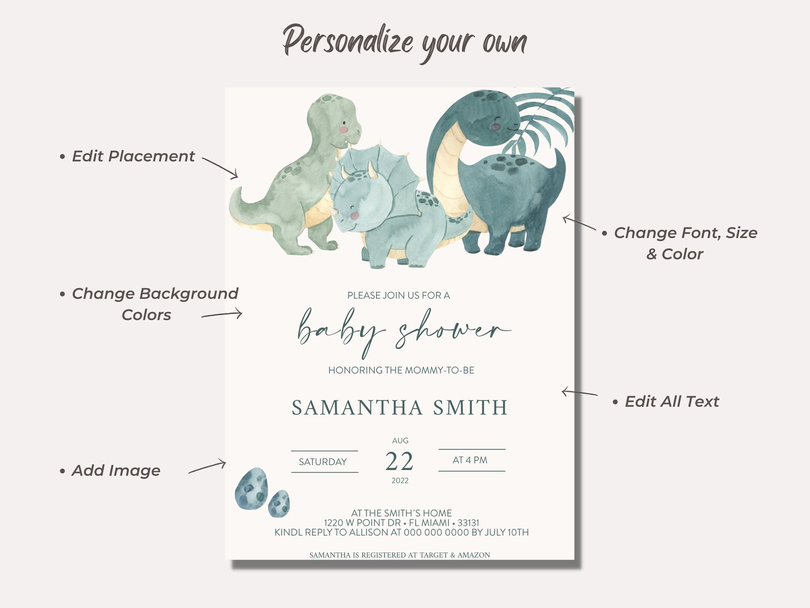 Dinosaur Baby Shower Invitation Bundle Digital File Editable - Etsy
