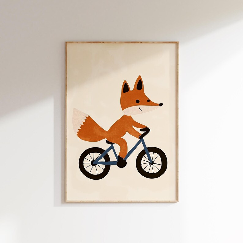 Fox on Bicycle Print, Nursery Animal Wall Art, Kids Room Decor ...