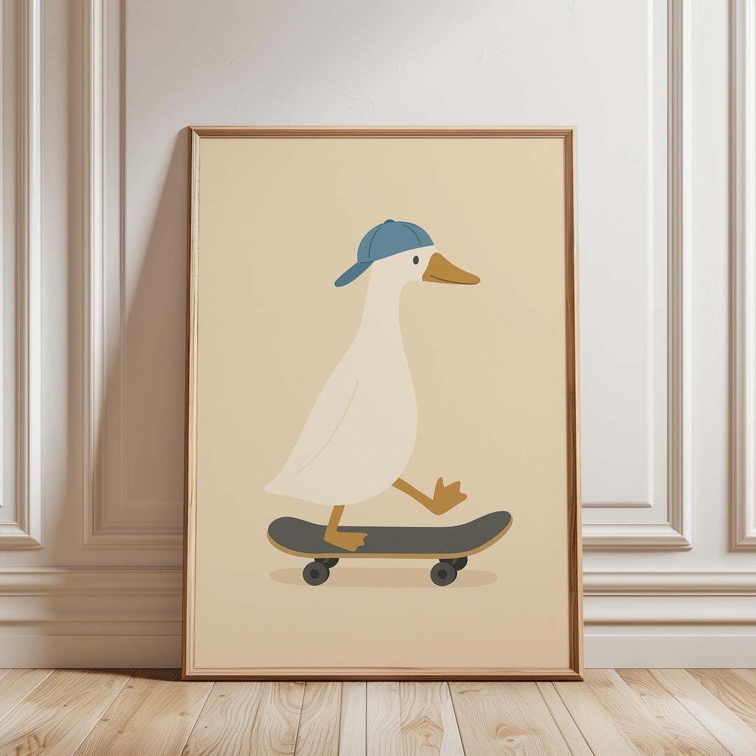 Skating Duck Print, Cute Animal Wall Art, Kids Room Decor, Modern ...