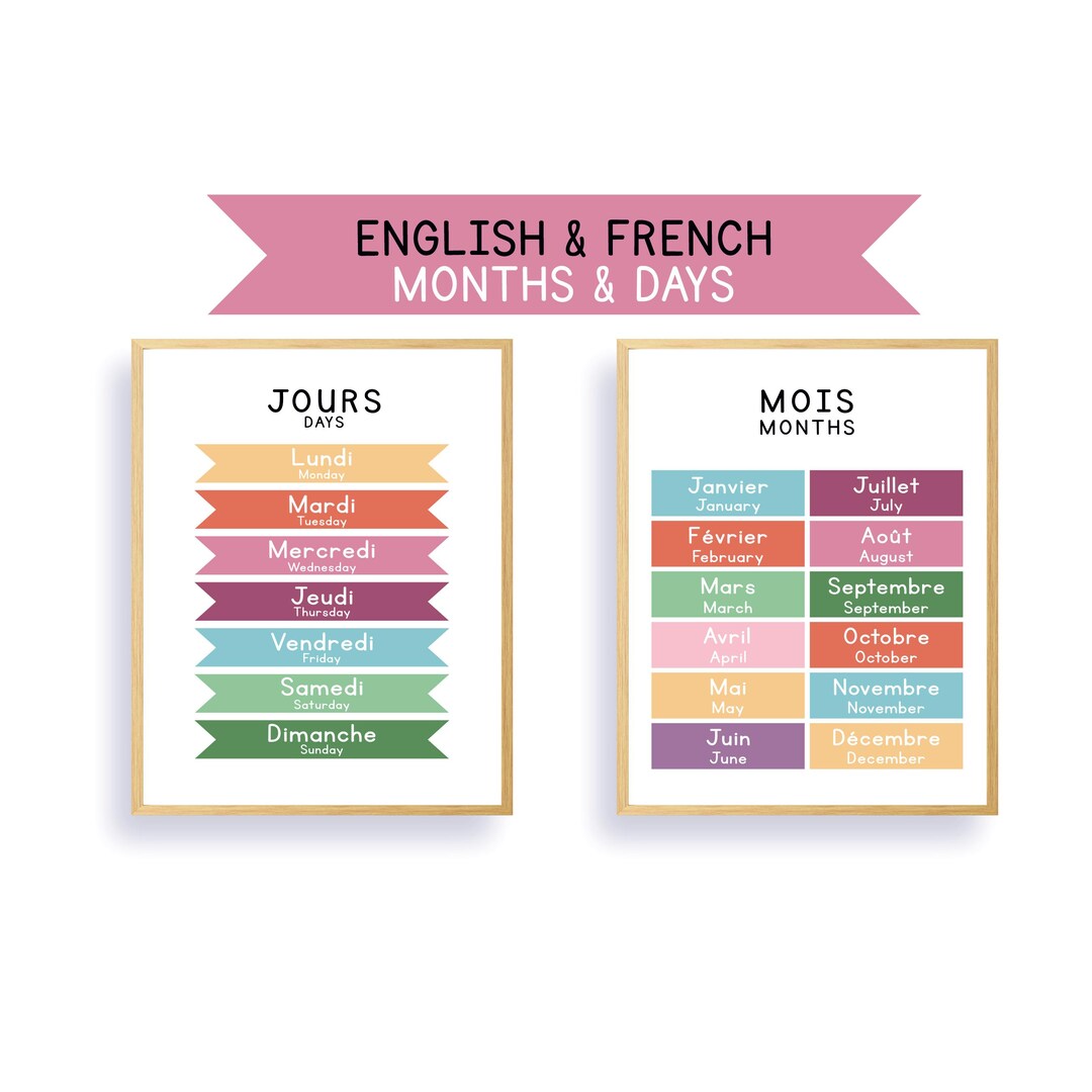 English & French Months and Days Printable | Bilingual Learning Chart ...