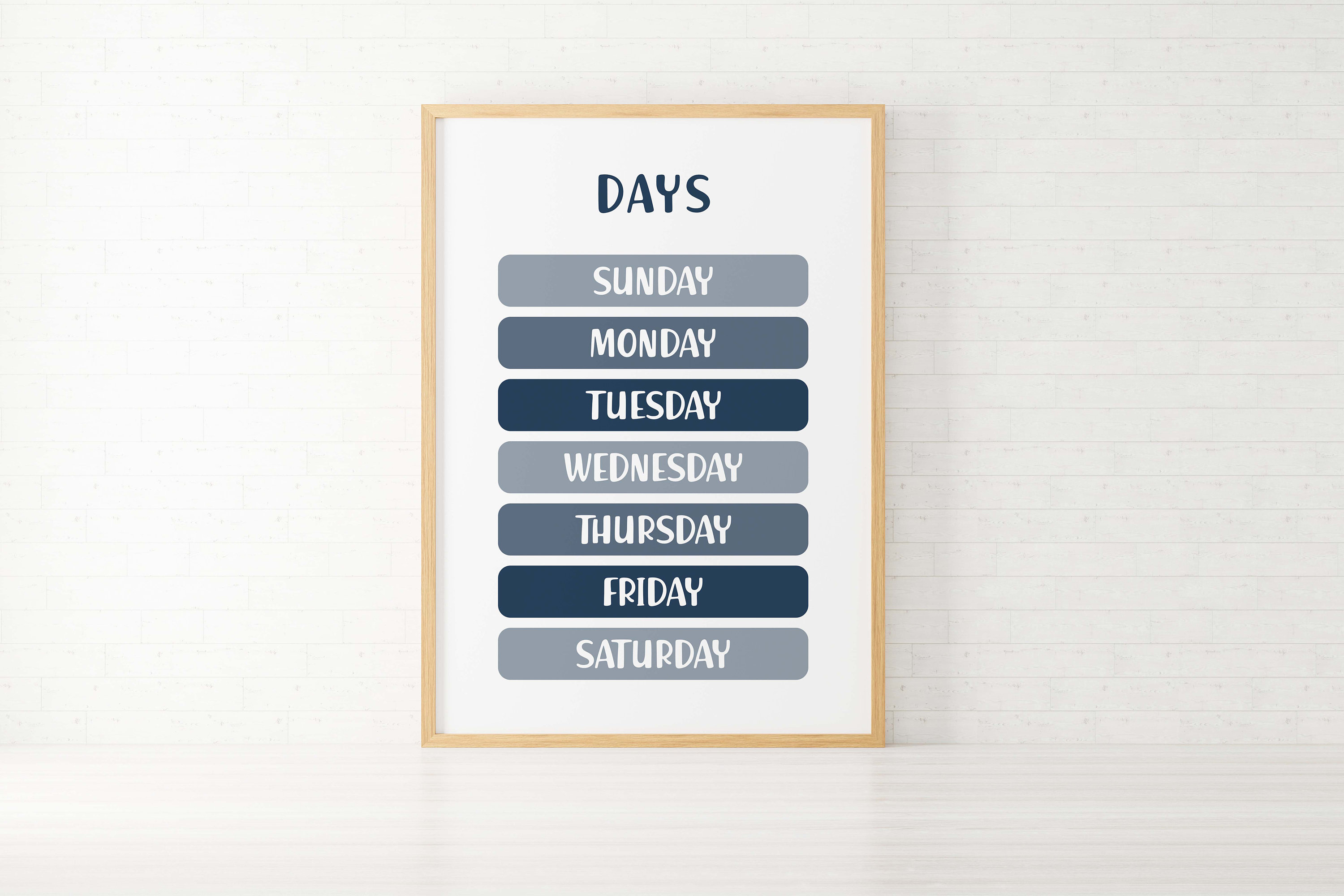Days of the Week Print, Classroom Decor, Educational Poster, Blue ...