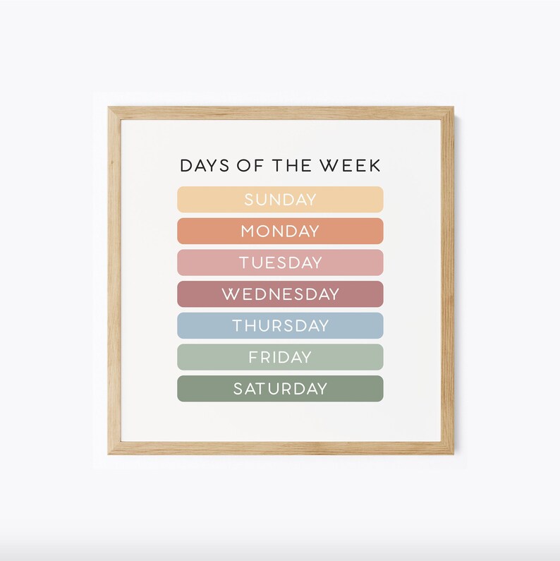 Days of the Week, Educational Printable Wall Art, Classroom Decor ...