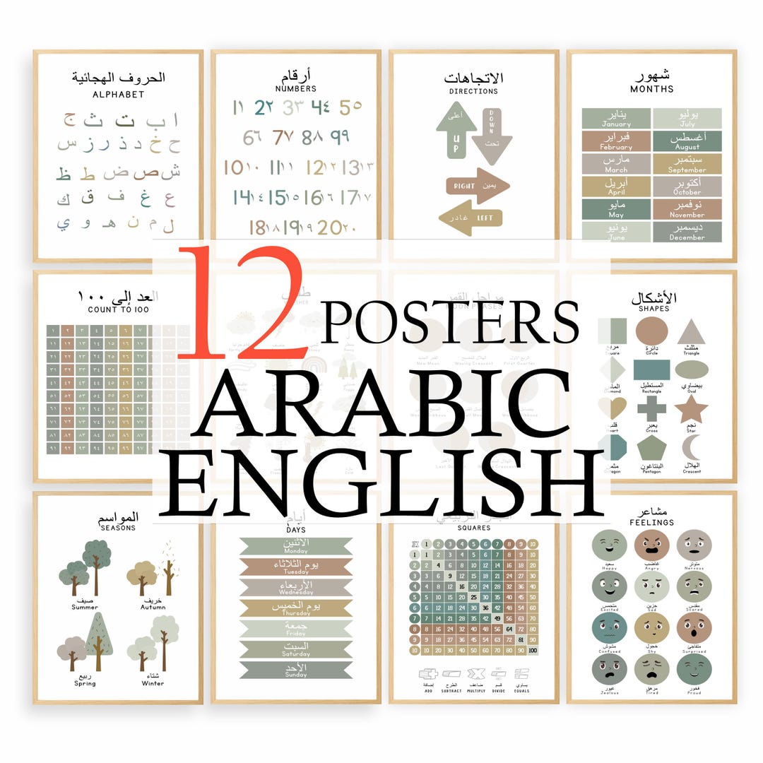 12 Arabic English Educational Posters | Bilingual Learning Charts for ...