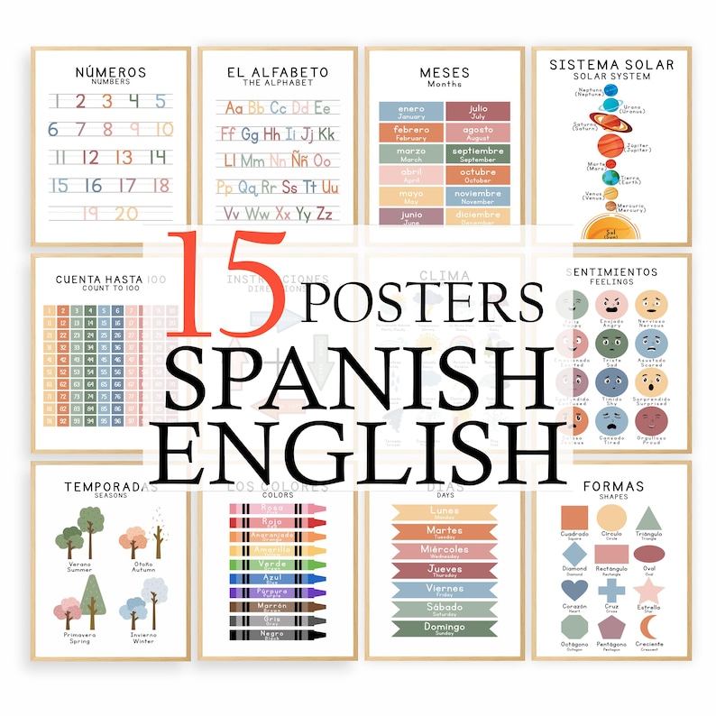 15 Bilingual Spanish-english Educational Posters | Montessori Learning ...