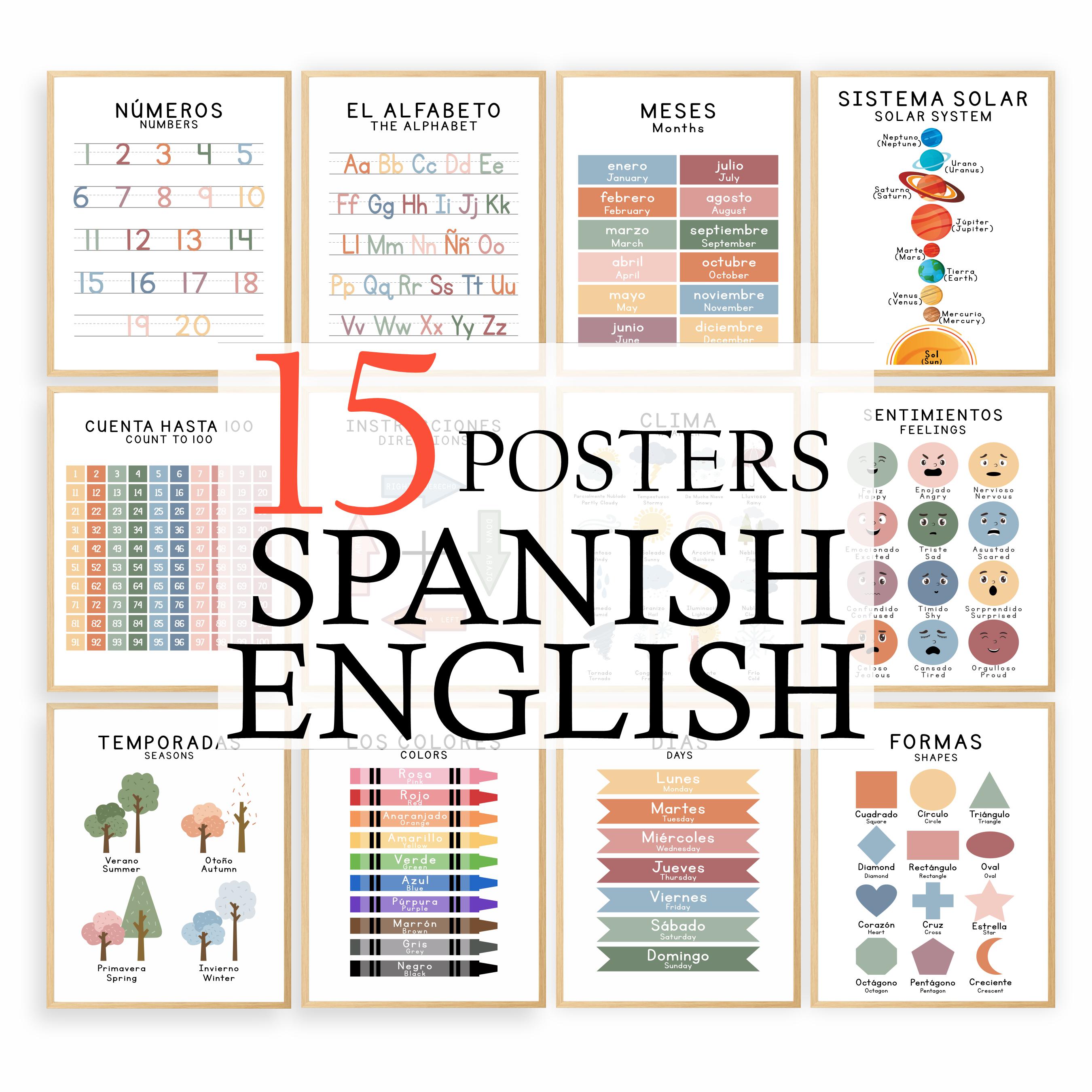15 Bilingual Spanish-english Educational Posters | Montessori Learning ...