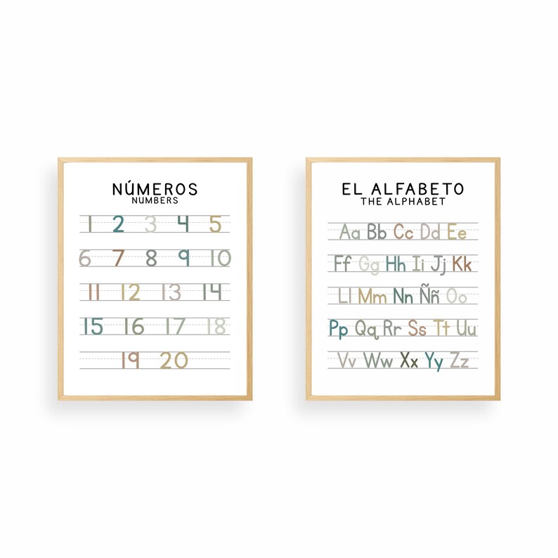 12 Bilingual Educational Posters Spanish to English Homeschool Prints ...