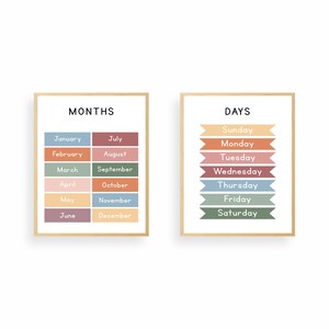 12 Boho Rainbow Learning Posters, Neutral Playroom Prints, Educational ...