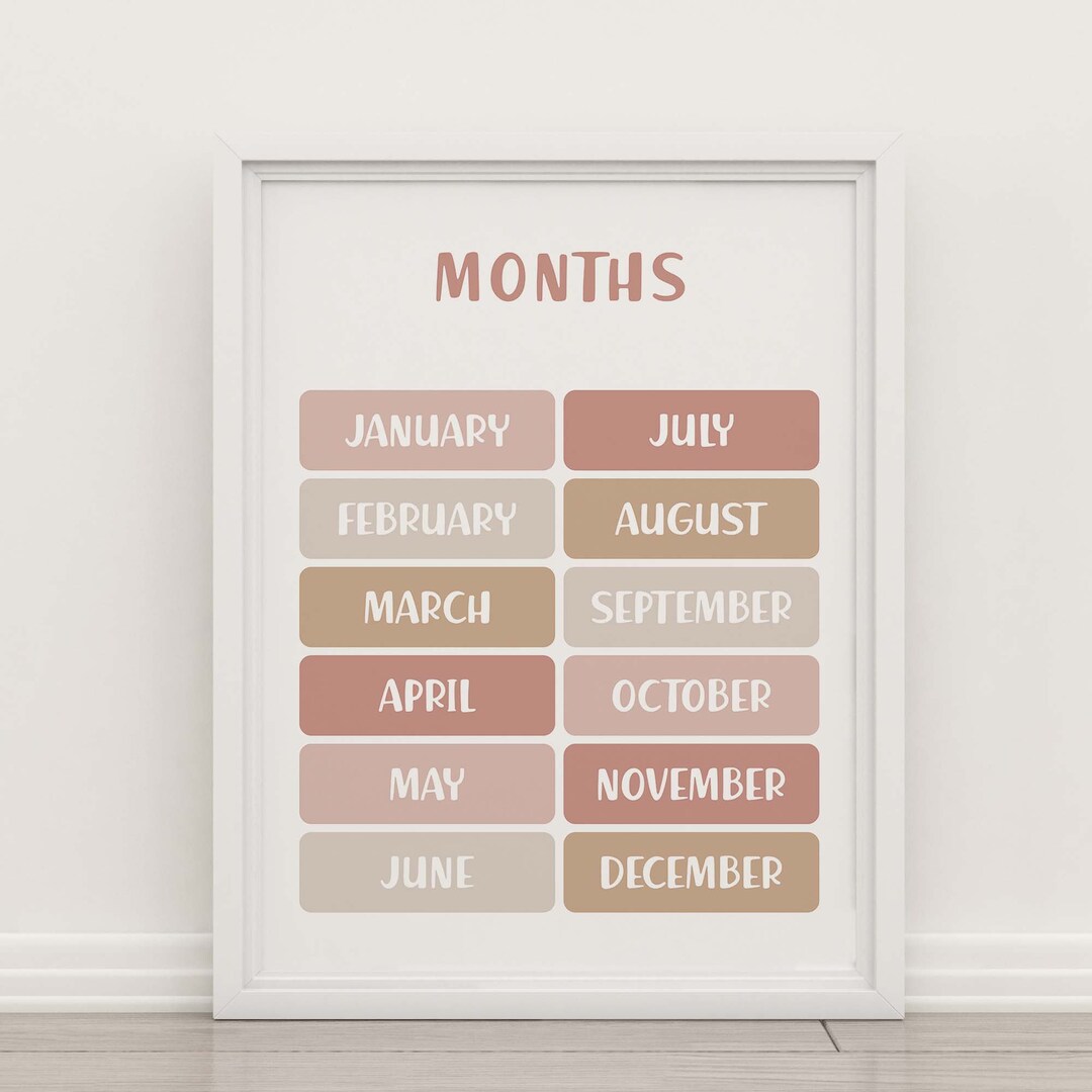 Neutral Months of Year Poster, Classroom Decor, Printable Educational ...