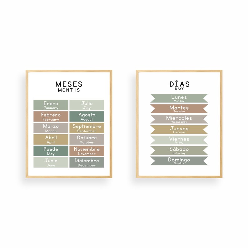 12 Bilingual Educational Posters Spanish to English Homeschool Prints ...