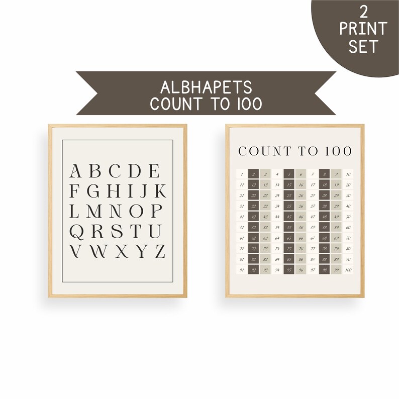 Minimalist Alphabet, Numbers Print Set | 2-piece Educational Poster ...