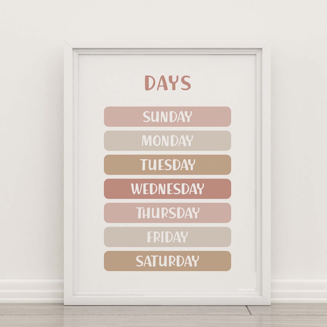 Neutral Days of the Week Print, Classroom Decor, Printable Educational ...