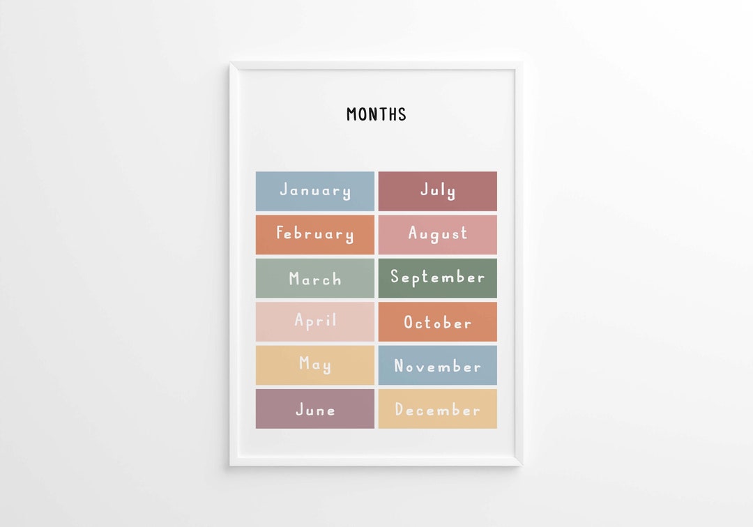 Months of Year Chart Homeschool Prints Educational Wall Art Printable ...