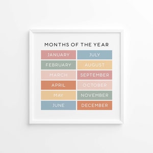 Months of the Year, Educational Printable Wall Art, Classroom Decor ...