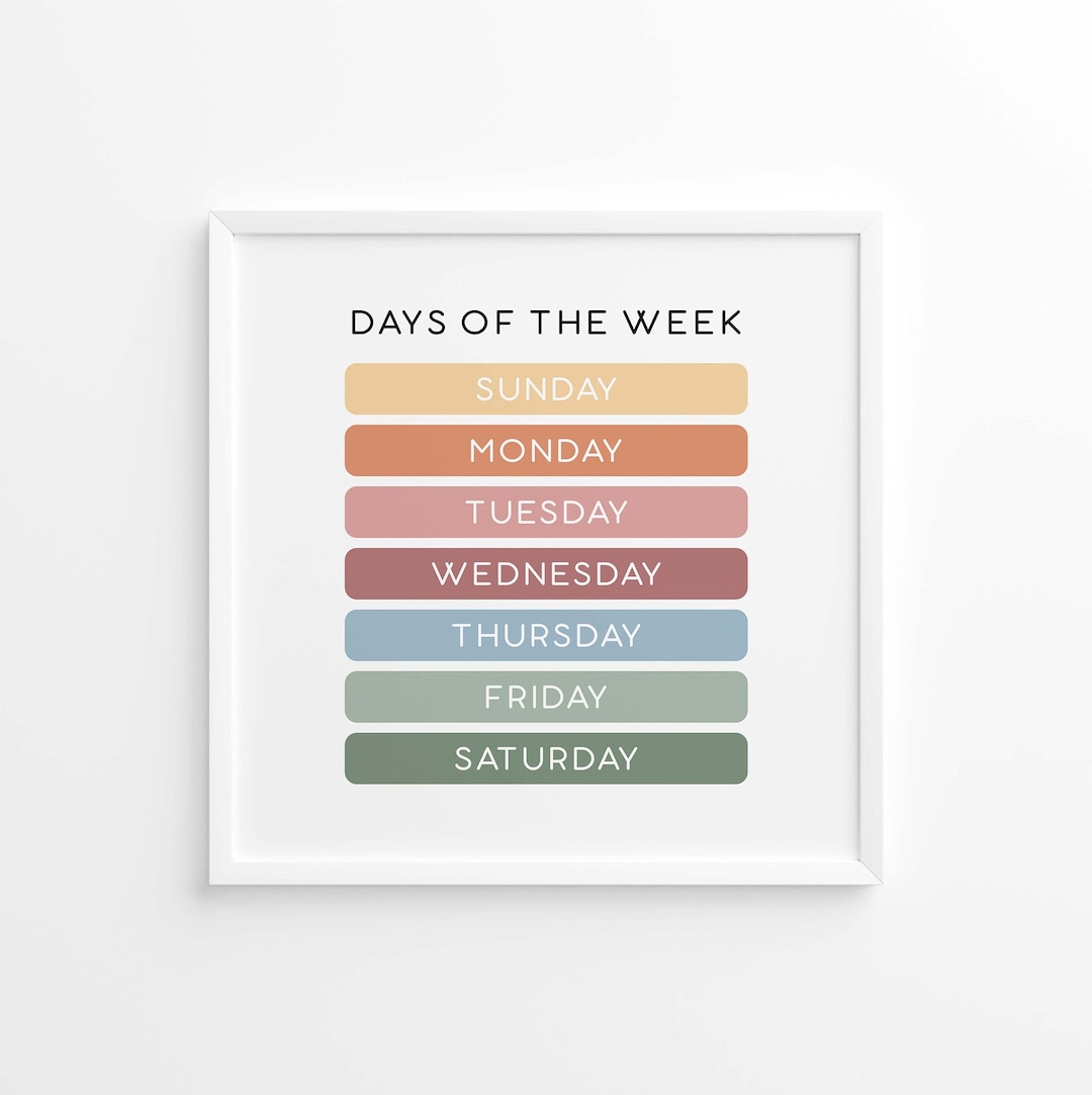 Days of the Week, Educational Printable Wall Art, Classroom Decor ...
