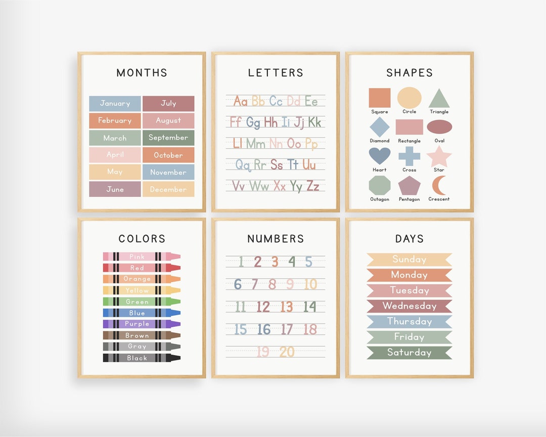 Set of 6 Rainbow Educational Posters | Playroom Prints Set | Montessori ...