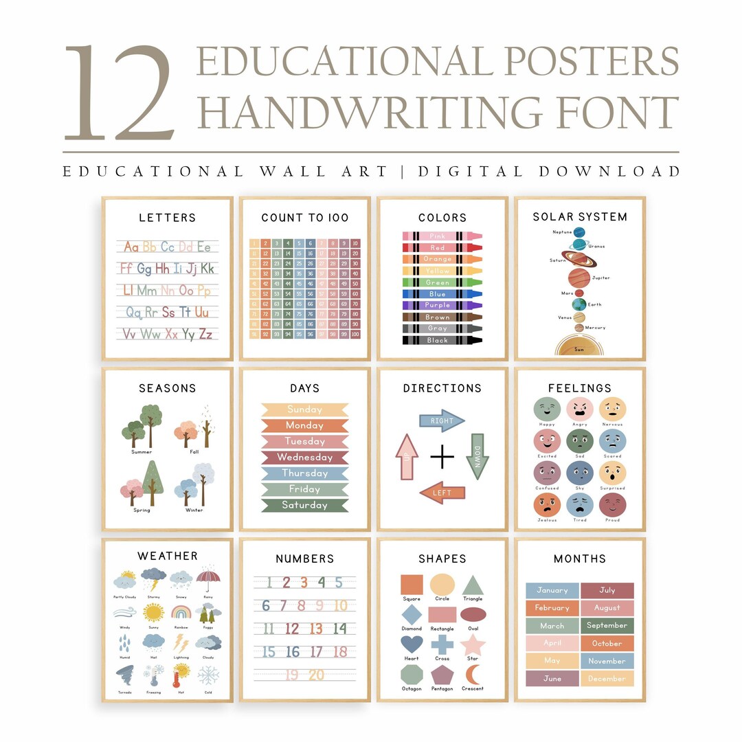 Set of 12 Rainbow Educational Posters | Montessori Printable Wall Art ...