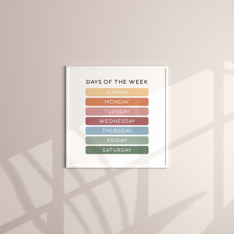 Days of the Week, Educational Printable Wall Art, Classroom Decor ...