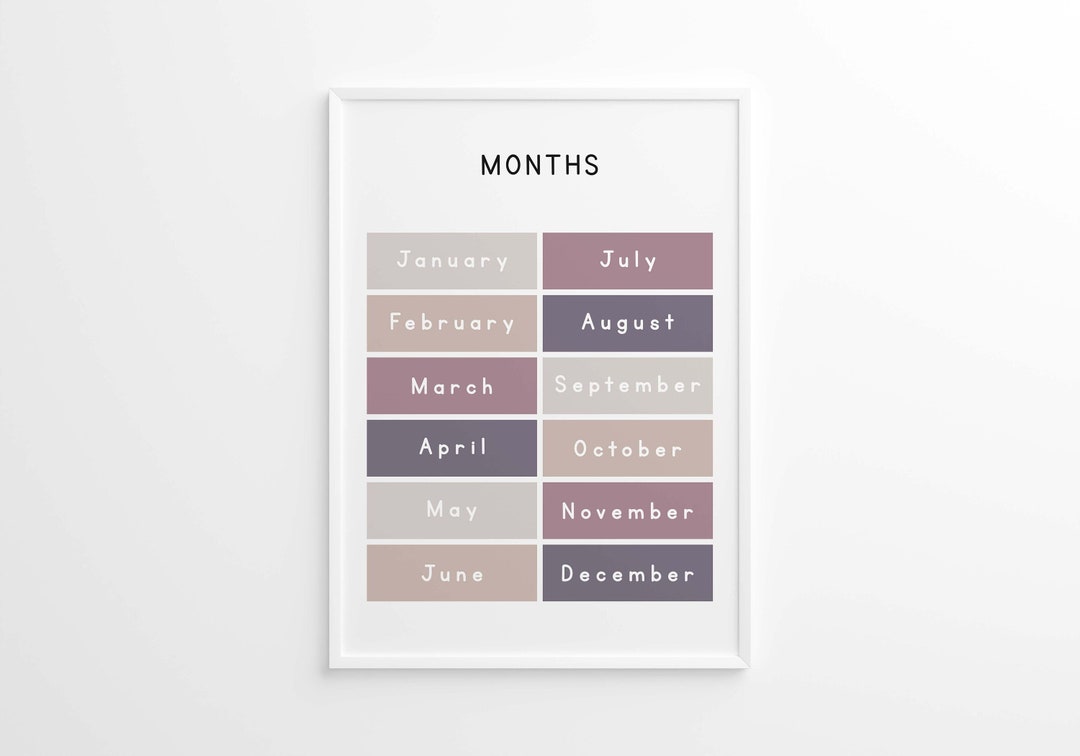 Months of Year Print, Earthy Tone Months Poster, Educational Wall Art ...