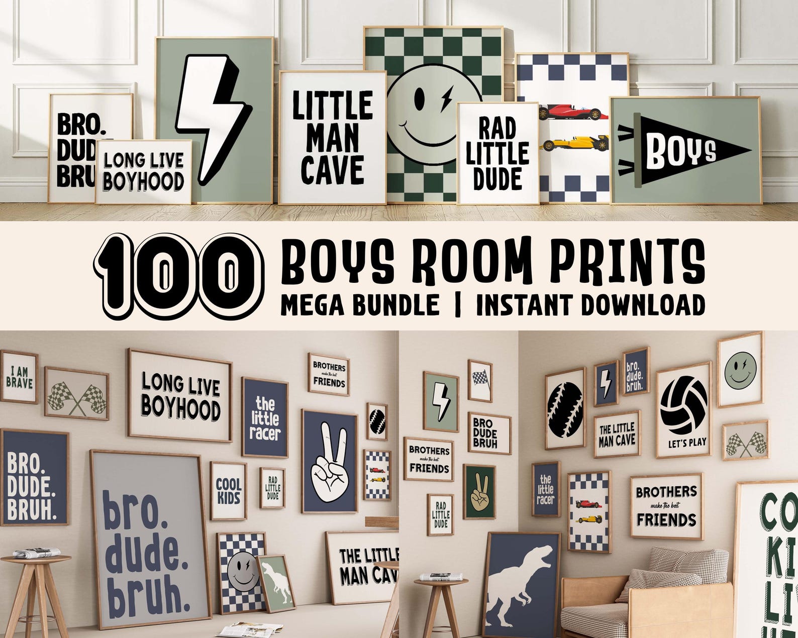 Rad Little Dude Boys Room Wall Art Set OF 100, Cool Teen Room Decor ...