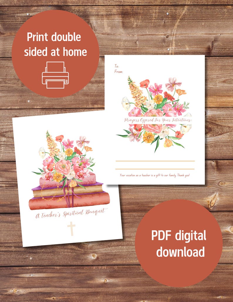 Teacher’s Spiritual Bouquet Card, Digital Download, Religious Teacher ...
