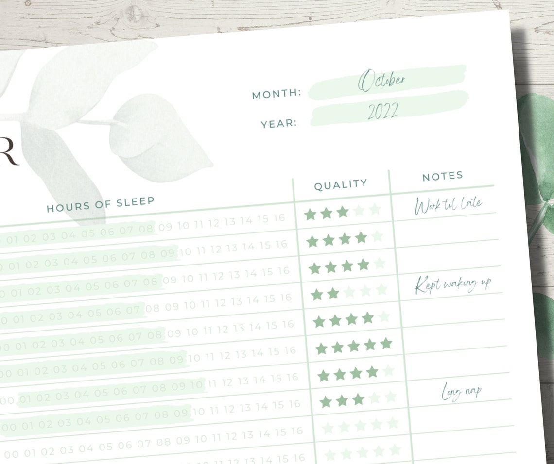 Sleep Tracker PRINTABLE Monthly Sleeping Chart Minimalist - Etsy