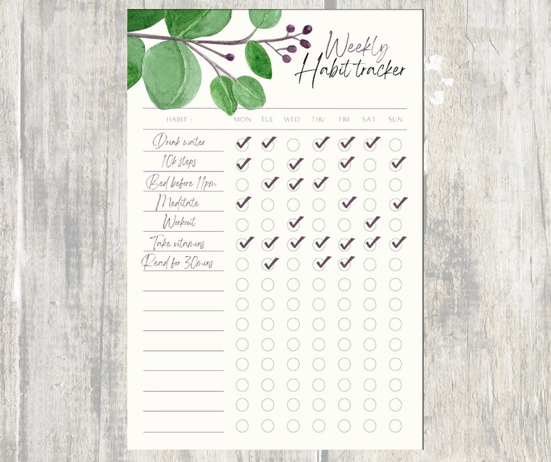 Weekly Habit Tracker PRINTABLE Instant Digital Download 2 Versions ...