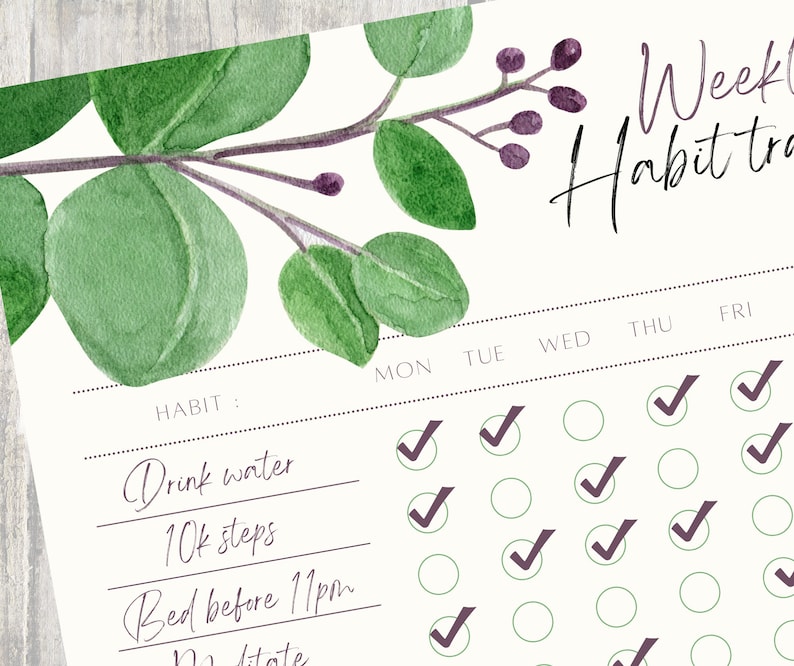 Weekly Habit Tracker PRINTABLE Instant Digital Download 2 Versions ...