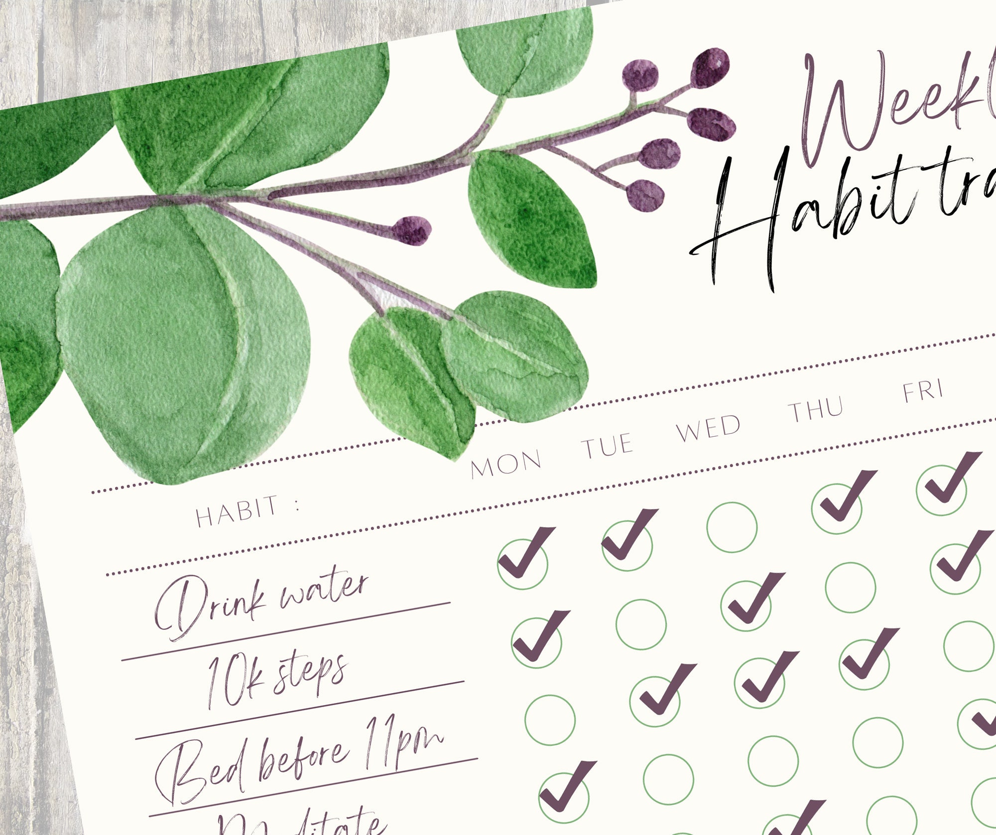 Weekly Habit Tracker PRINTABLE Instant Digital Download 2 Versions ...