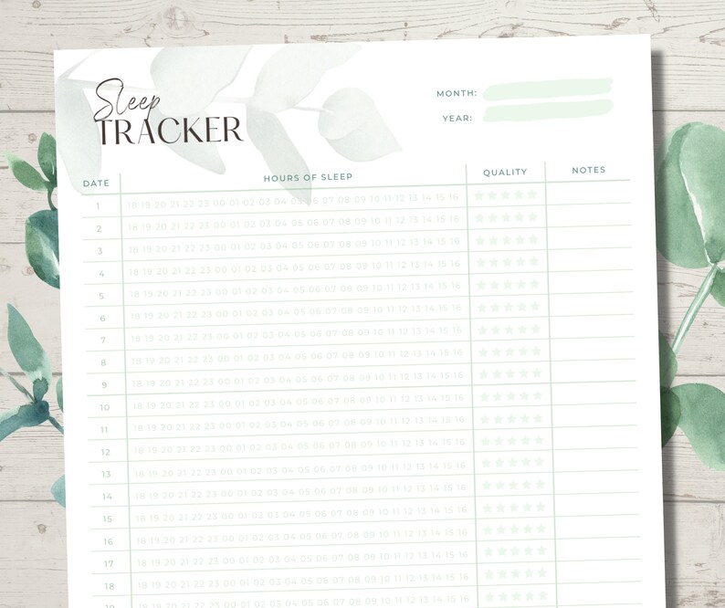 Sleep Tracker PRINTABLE Monthly Sleeping Chart Minimalist Sleep Tracker ...