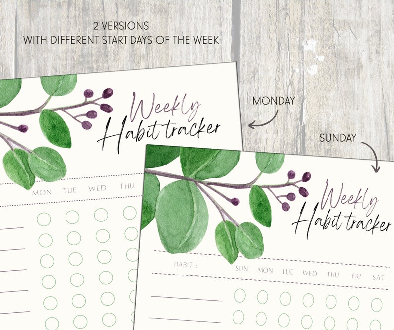 Weekly Habit Tracker PRINTABLE Instant Digital Download 2 Versions ...