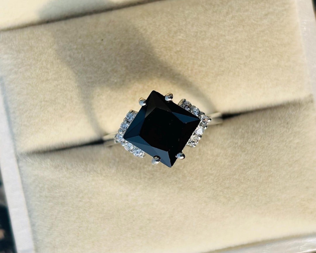 Princess Cut Black Onyx Engagement Ring 925 Sterling Silver Ring Gifts ...