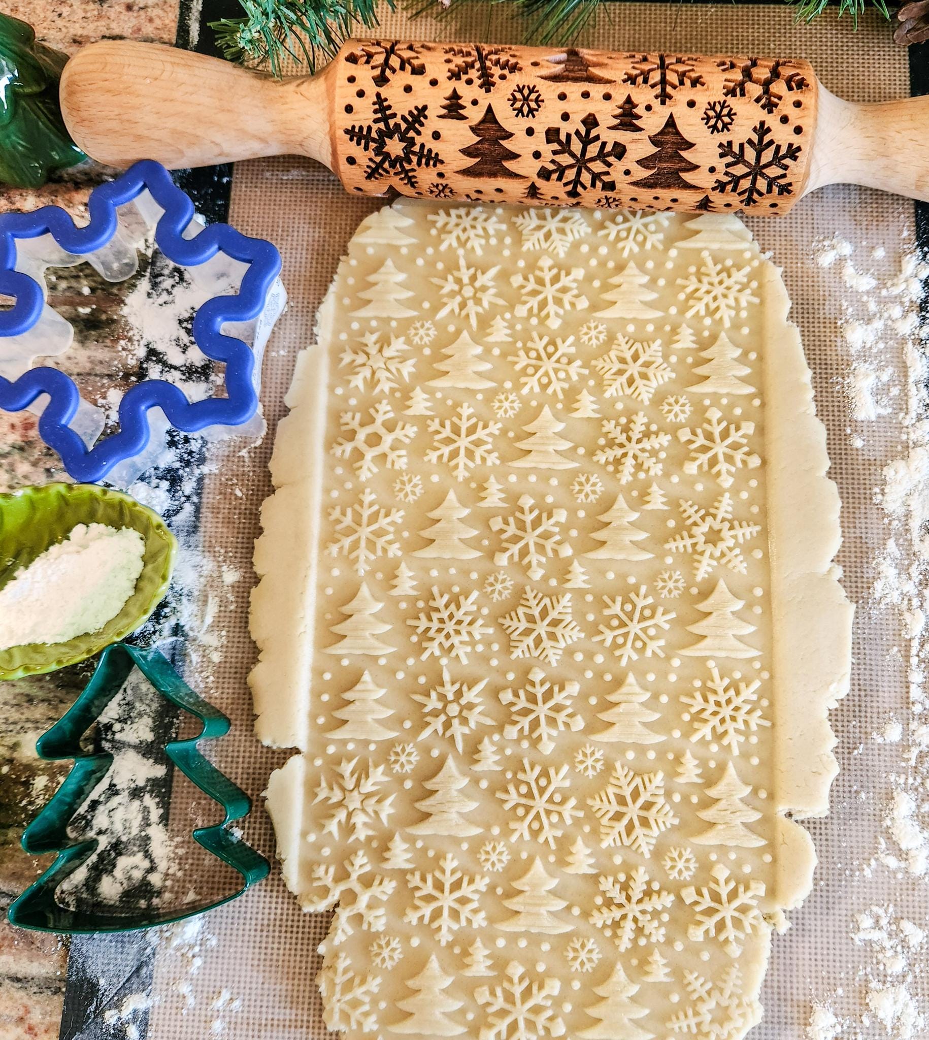 Snowflakes & Woodland Pine Trees Embossed Rolling Pin - Etsy