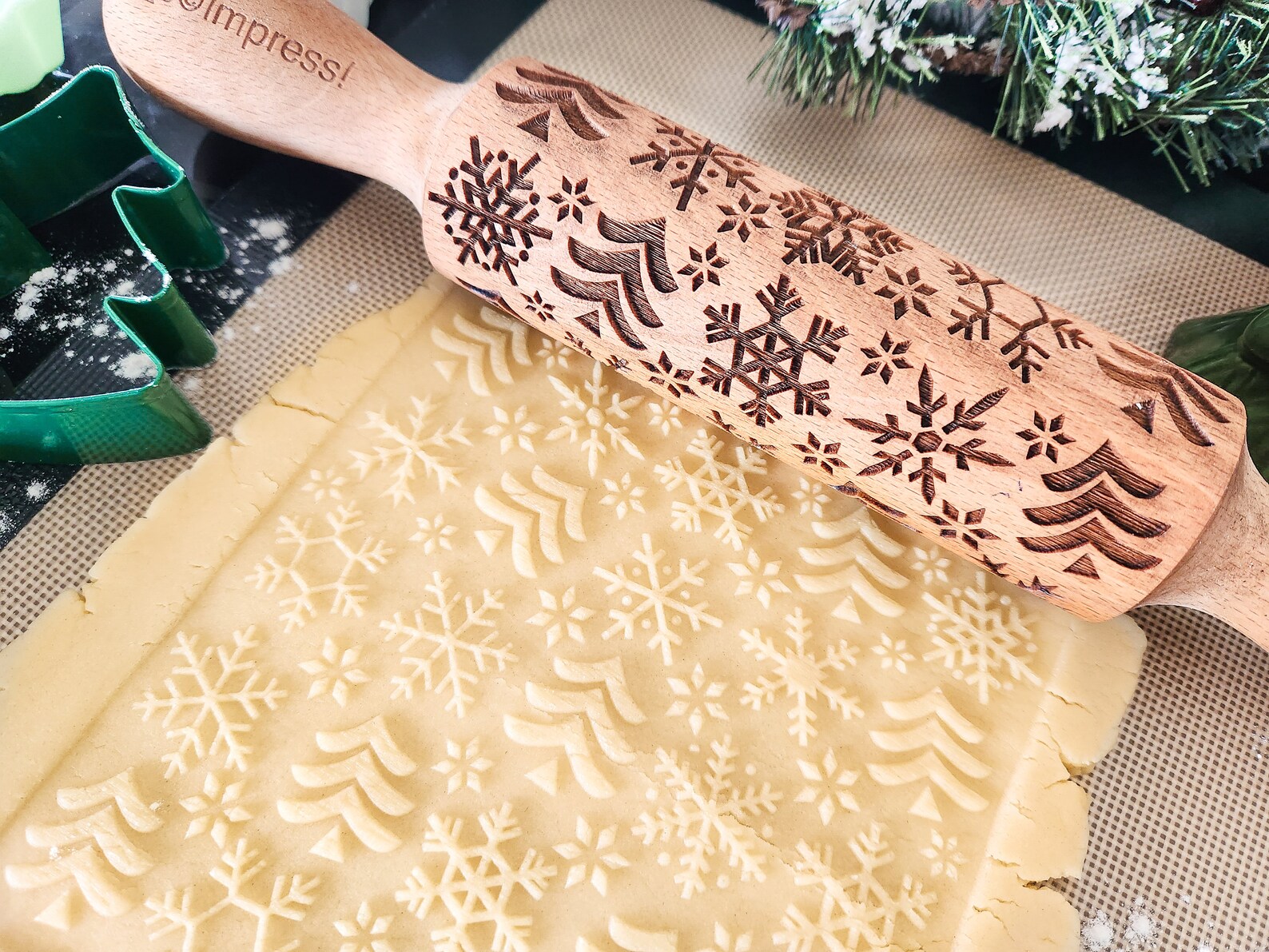 Snowflakes and Pine Trees Embossed Rolling Pin - Etsy