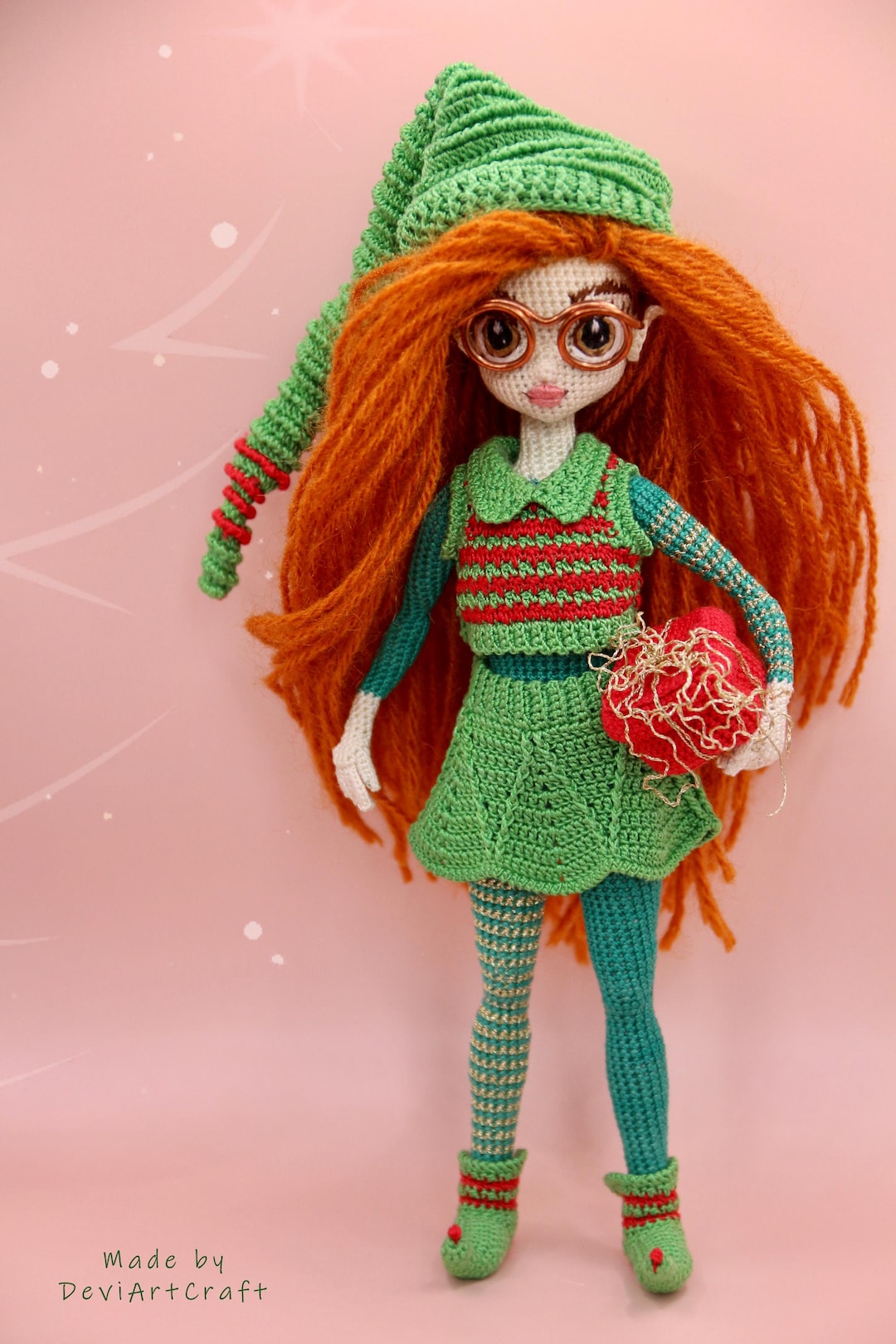 Crochet Ginger Elf Doll, Handmade Christmas Doll, Art Doll, Finished ...